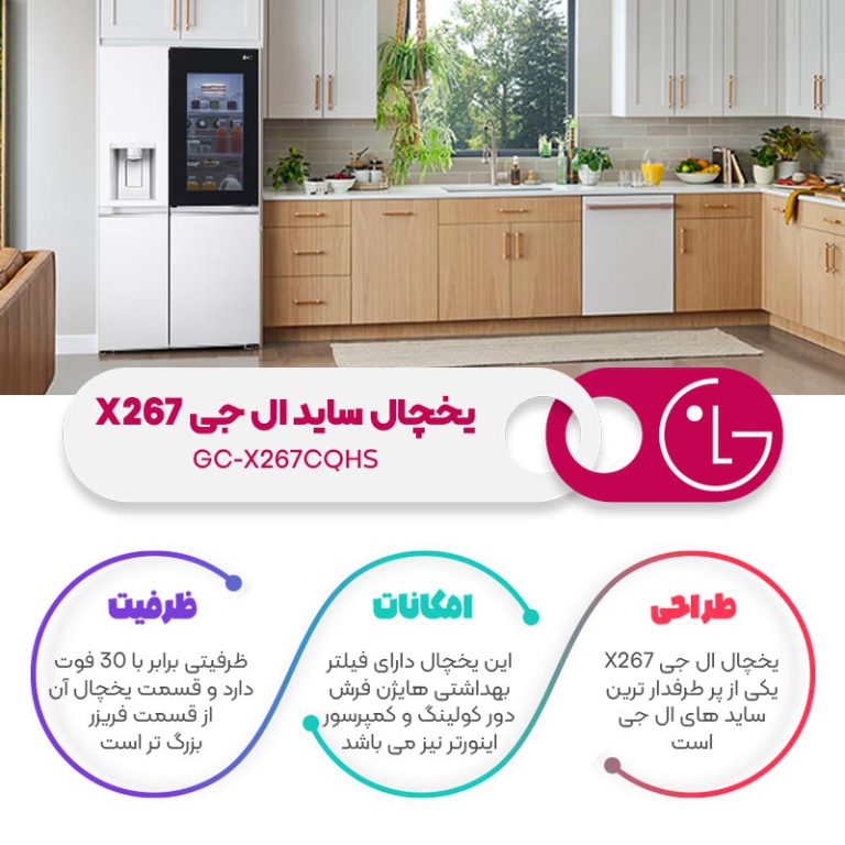 یخچال ساید بای ساید ال جی مدل X267 سفید GC-X267CQHS - یخچال کده
